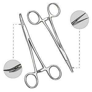 Chi-buy Pets ears/nose hair Puller Straight & Curved full serrated, stainless steel Home Hemostat Locking Forceps, Professional pet grooming tool for cats & dogs 2pcs set