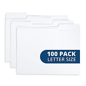Blue Summit Supplies 100 White File Folders, 1/3 Cut Tab with Assorted Positions, Letter Size, Great for Organizing and Easy File Storage, 100 Pack