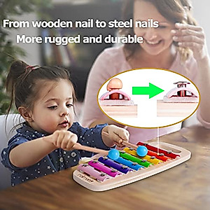 rolimate Hammering Pounding Toys Wooden Educational Toy Xylophone Shape Sorter, Birthday Gift for 1 2 Years Boy Girl Baby Toddler Kids Developmental Montessori Learning Block Toy Fine Motor (Classic)