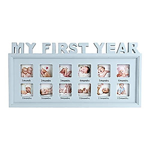 Picture Frames Baby My First Year Photos Frame Multi-Photo Photo Moments Keepsake Picture Frame Girls Boys Photo Impression Kit Album Newborn Baby Shower Frame Birthday Xmas Memories Christening Gift