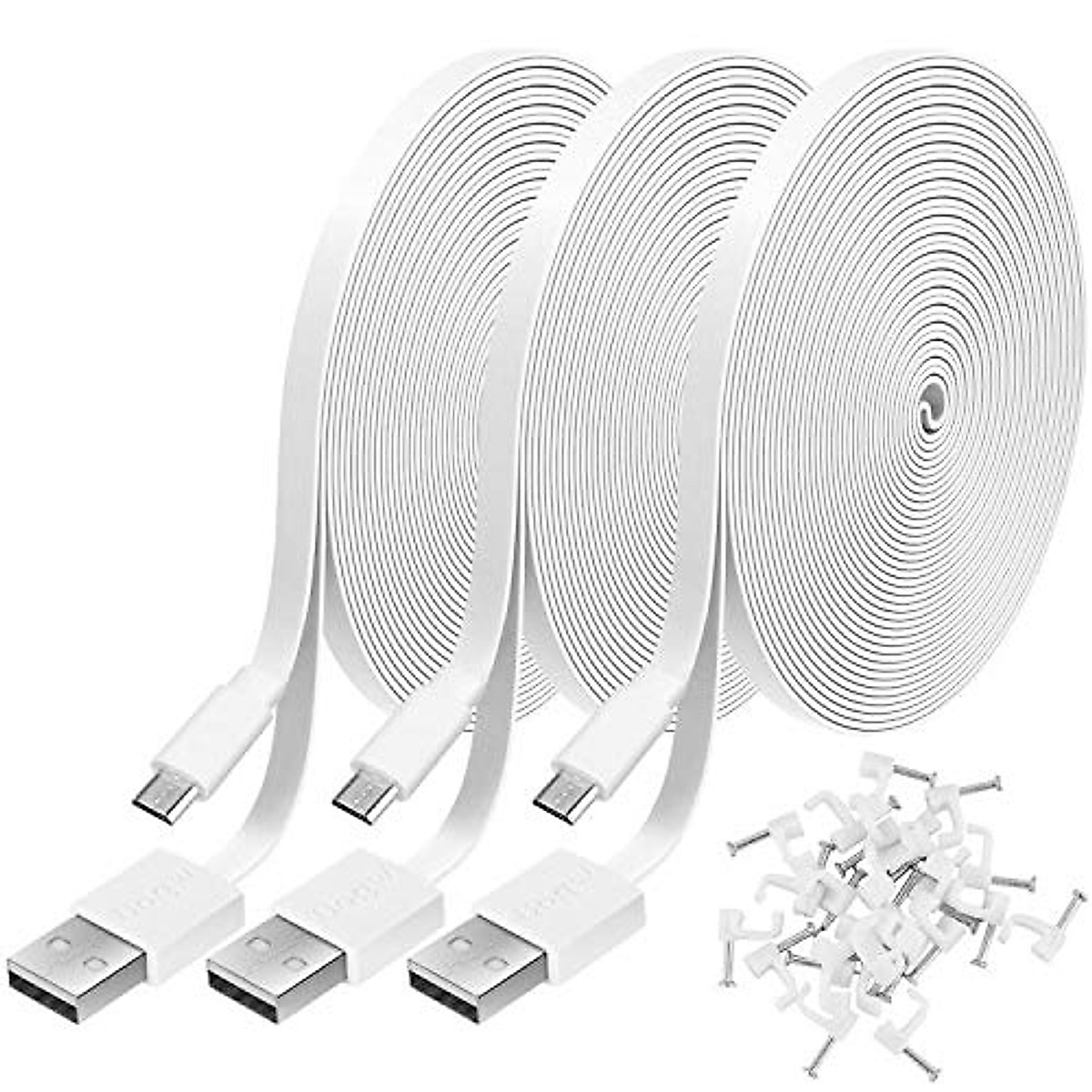 3 Pack 26FT Power Extension Cable Works for Wyze Cam V4/V3,WyzeCam,WyzeCam Pan,WYZE Cam OG,KasaCam Indoor,NestCam Indoor,Blink,Cloud Cam,USB to Micro USB Durable Charging Cord for Security Camera