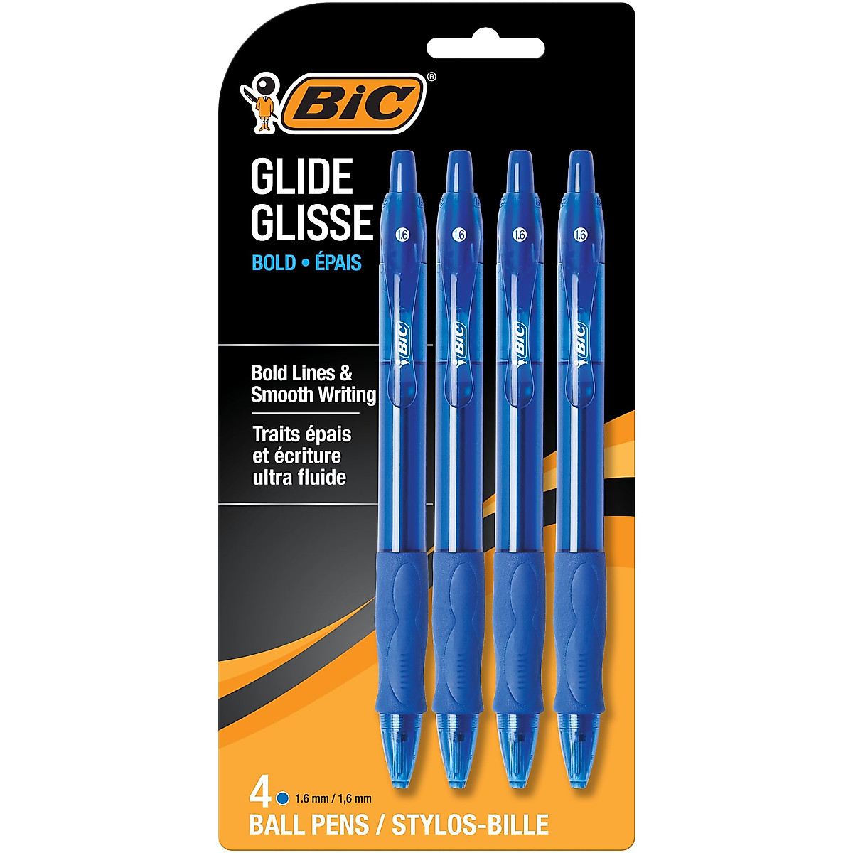 BIC VLGBP41-Blu Velocity Bold Retractable Ball Pen, Bold Point (1.6mm), Blue, 4-Count