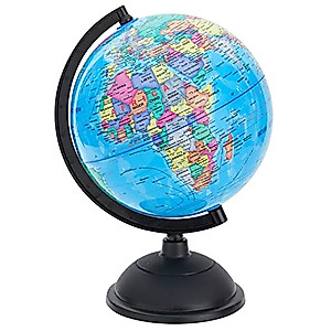 Rotating World Globe with Stand for Kids Learning, Spinning Earth Globe for Classroom Geography Education (8 In)