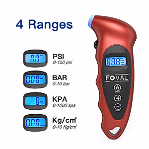 FOVAL Digital Tire Pressure Gauge 150 PSI for Car Truck Bicycle Instant Read with Backlit LCD and Non-Slip Grip, 4 Pack