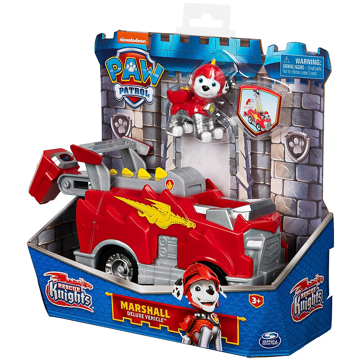 Spin Master 6063585 PAW Patrol Rescue Knights Marshall Transforming Toy Car with Collectible Action Figure