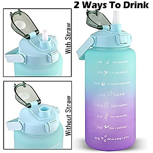 Mint Berry Half Gallon Water Bottle with Time Marker - 64 oz Water Bottle with Straw - Big Water Bottle - Large Water Bottle (Blue Purple Gradient)