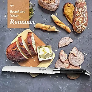Huusk Japan Knife Bundle with Chef Serrated Bread Knife for Homemade Bread