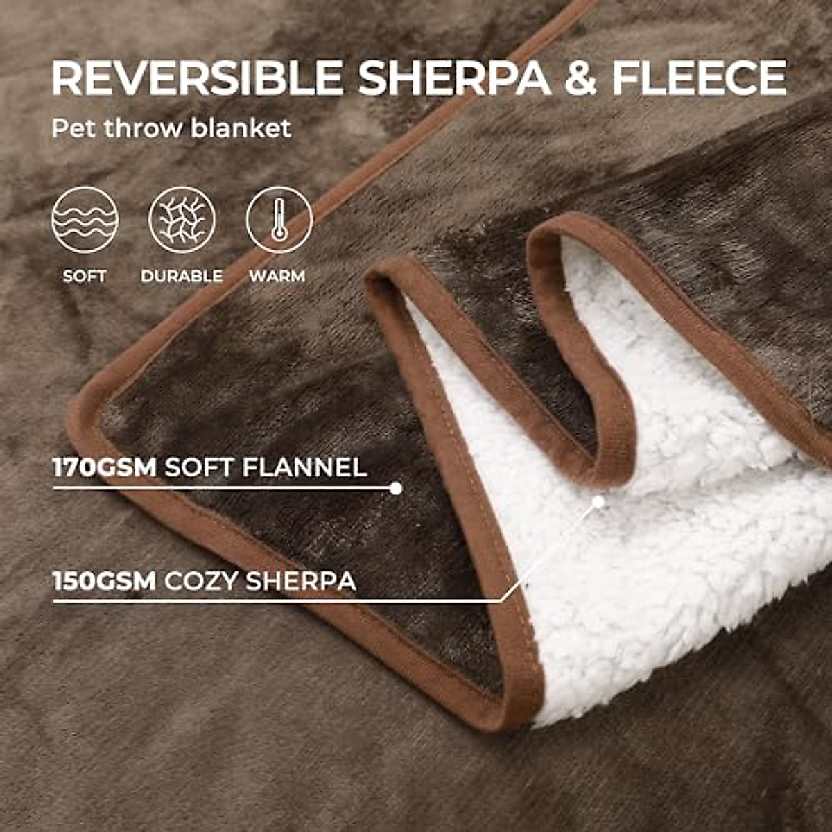 Luciphia Waterproof Blanket for Large Dogs Liquid Proof Furniture Protector Washable Pet Reversible Bed Cover for Couch Soft Sherpa Fleece Cat Blanket Coffee+White X-Large（85" x 57"）