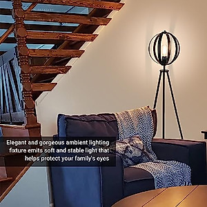 JUNNAI Black Tripod Floor Lamp: Simple Industrial Tall Lamp with Rotating Cage Shade & E26 Lamp Base | Mid Century Standing Lamp for Living Room, Bedroom, Office