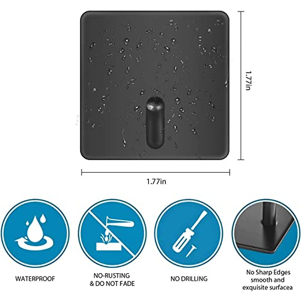 TKMENGY Self Adhesive Hooks, Stick on Hooks Holder for Tea Towel Robe Coat Kitchen Bathrooms,Stainless Steel Sticky Wall Hooks,Waterproof and Rustproof, 4 Pack (Black)