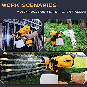 Cordless Paint Sprayer Compatible with DEWALT 20V Battery, Brushless Motor HVLP 1000ML Spary Paint Gun with 3 Patterns, 4 Size Nozzles (Battery NOT Included)
