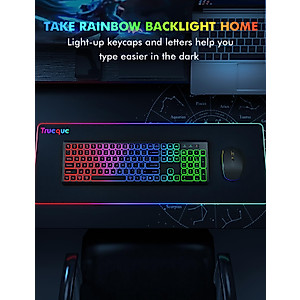 Wireless Keyboard and Mouse Combo - RGB Backlit, Rechargeable & Light Up Letters, Full-Size, Ergonomic Tilt Angle, Sleep Mode, 2.4GHz Quiet Keyboard Mouse for Mac, Windows, Laptop, PC, Trueque