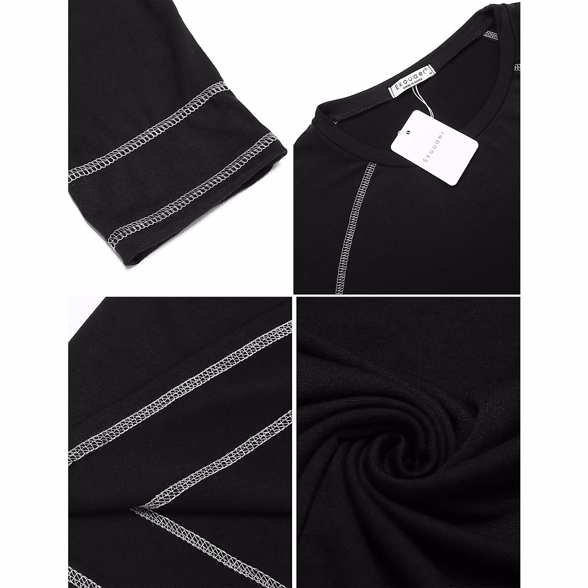 Ekouaer Long Nightgown for Women Full Length Night Shirt Sleepwear with Pocket Loungewear Dress A-black