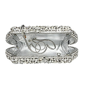 Boutique De FGG Women Silver Crown Minaudiere Evening Bags Flower Crystal Clutch Purses Wedding Clutch