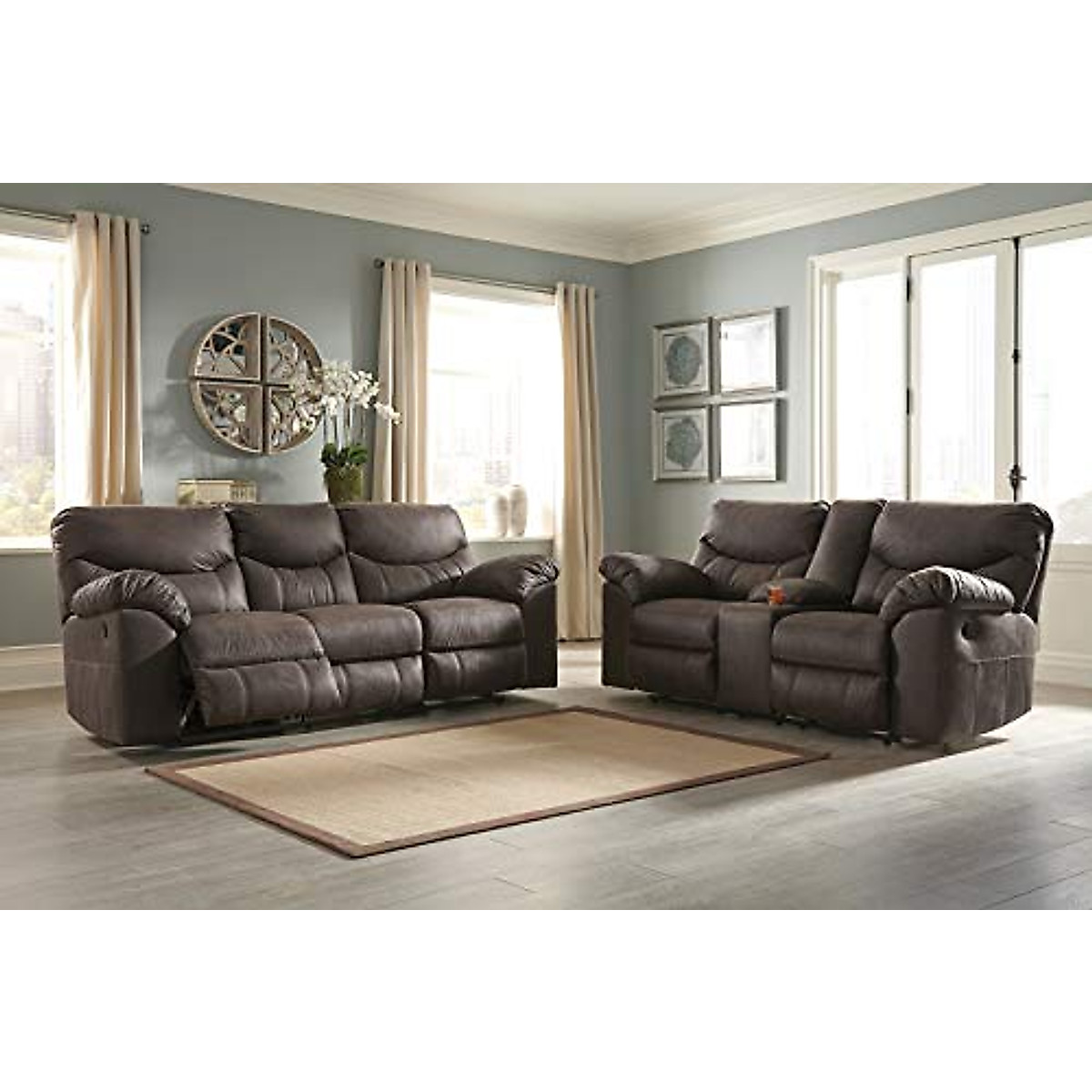 Signature Design by Ashley Boxberg Oversized Faux Leather Manual Pull Tab Reclining Sofa, Dark Brown