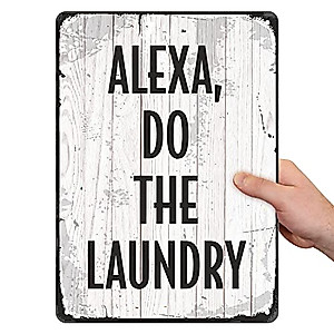 SmartSign Alexa Do The Laundry Sign, Modern Laundry Room Sign, 14 x 10 inch, 40 mil Laminated Rustproof Aluminum, Rustic Wall Décor, Black on Light Wooden Pattern Background