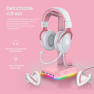 SOSISU Cat Ear Gaming Headset, Ergonomic Wired Headphone for PS4, PS5, Xbox One(Adapter Not Included), PC, Mobile Phone with LED Backlight, Removable Microphone, Surround Sound