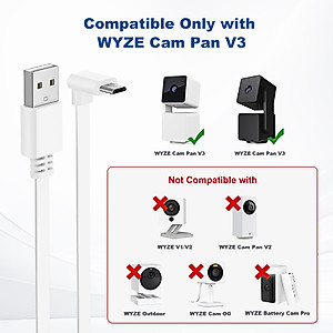 Itramax WYZE Cam Pan V3 Power Cable 20FT 2Pack,Micro USB Extension Cord 90 Degree Charger Adapter L-Shaped Long Flat Charging for WYZE Pan V3 Outdoor Camera No Support Data Transfer,White 15 25 30 FT