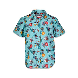 Disney Lilo & Stitch Big Boys Hawaiian Button Down Dress Shirt 10-12