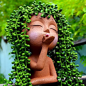 LovTocTic Head, Face Planters, Kissing Girl Flowerpot, Lady Head Flower Pot, Female Kiss Faces Small Resin Art Succulent Pots for Indoor Outdoor Plants, Kissy Brown