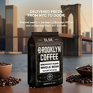 BROOKLYN COFFEE Whole Bean, Italian Dark Roast (5lb) Extra Strong, Delicious Taste, Heavenly Aroma - Fresh Bulk Coffee Beans Roasted Weekly in NYC