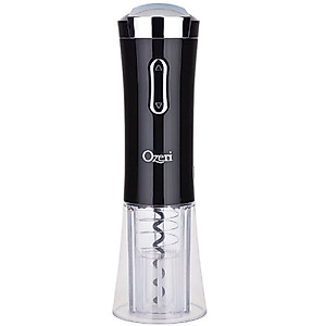Ozeri Nouveaux II Electric Wine Opener in Black, with Foil Cutter, Wine Pourer and Stopper