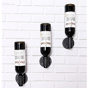 3Pcs Creative Handstand Wine Bottle Holder Retro Metal Wine Rack Wall-Mounted Single Bottle Wine Holder Wall Decor Black, 3.34 x 3.34 x 3.34 inches (524)