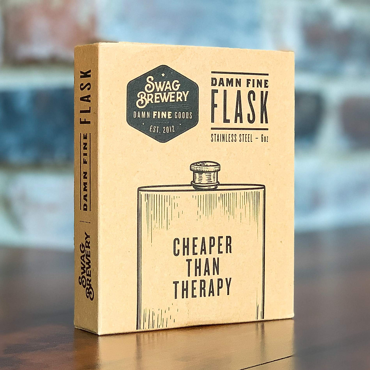 CHEAPER THAN THERAPY | Damn Fine Hip Flask | 6oz Stainless Steel | Snarky Gift for Whiskey Lovers, Teachers, Moms, Wives, Sisters, Husbands, and Psychiatrists