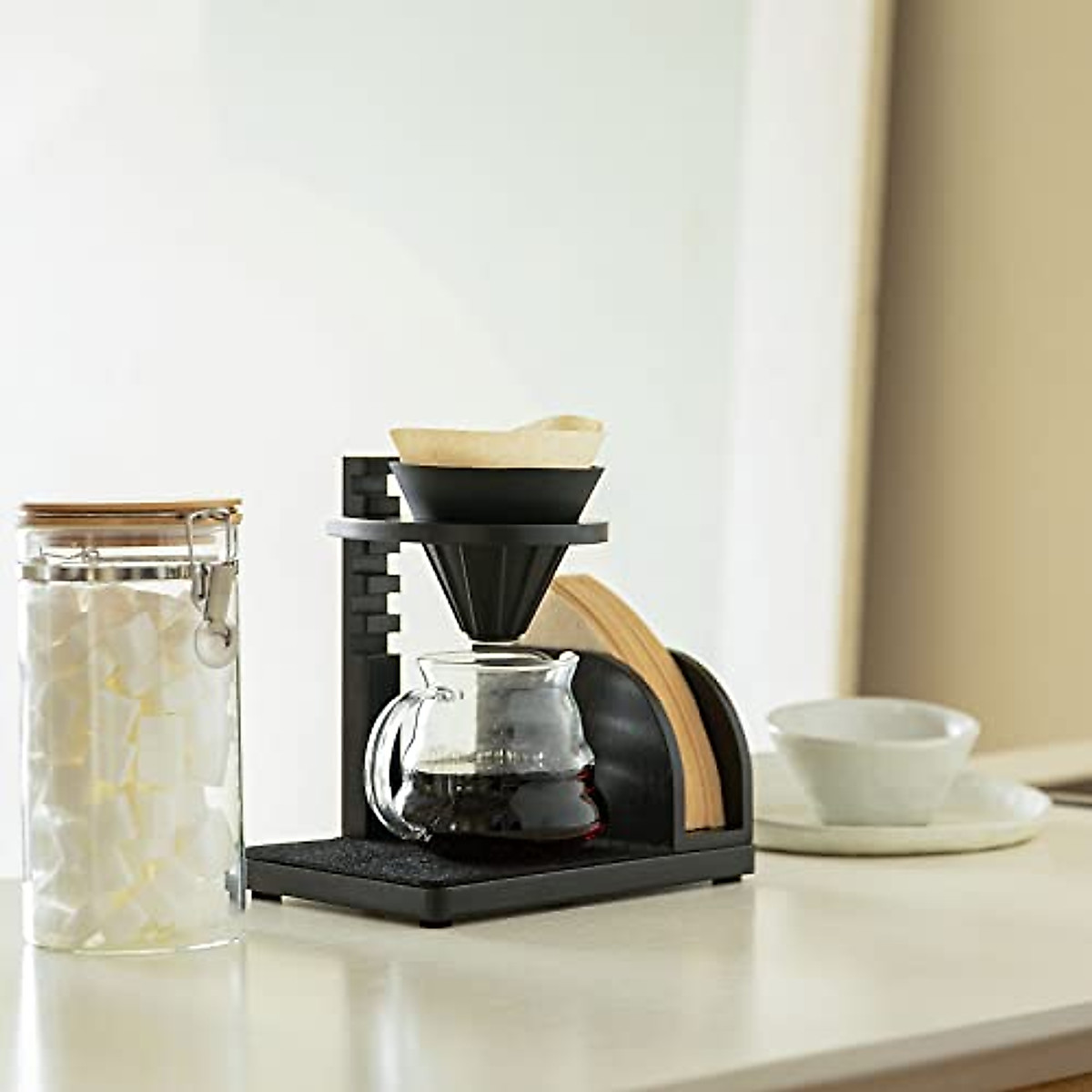 Yangbaga Wood Pour Over Coffee Makers Set Adjustable Height Coffee Dripper Holder Set– Includes Silicone Coffee Dripper&Dripper Stand&Coffee Filter Holder for Home or Office (Black)