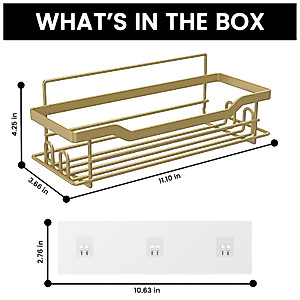 BATHDESIGN Shower Caddy Adhesive, Bathroom Shower Organizer, Shower Shelves for Inside Shower, No Drilling Wall Mounted Shower Storage for Inside Shower, Matte Gold