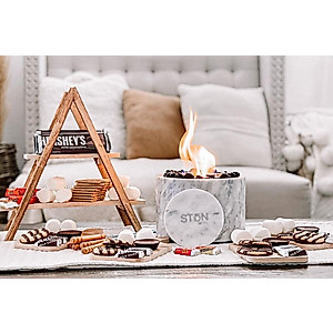 Stonhome Tabletop Fire Pit Bowl - The Original Marble Portable Fireplace, Indoor Outdoor, Mini Fire Pit Clean Burning Real Flame for Patio Balcony, S’Mores Maker (White)