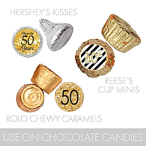 Black and Gold 50th Birthday Party Favor Chocolate Kisses Candy Stickers - 180 Labels