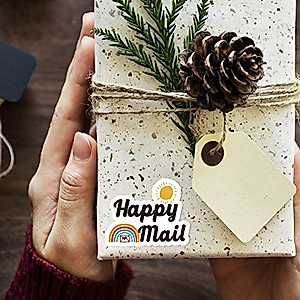 Muminglong 1.5 Inch Happy Mail with Sun and Rainbow Stickers, Small Shop Stickers, Thank You Sticker,Small Business, Packaging Sticker, 500 PCS