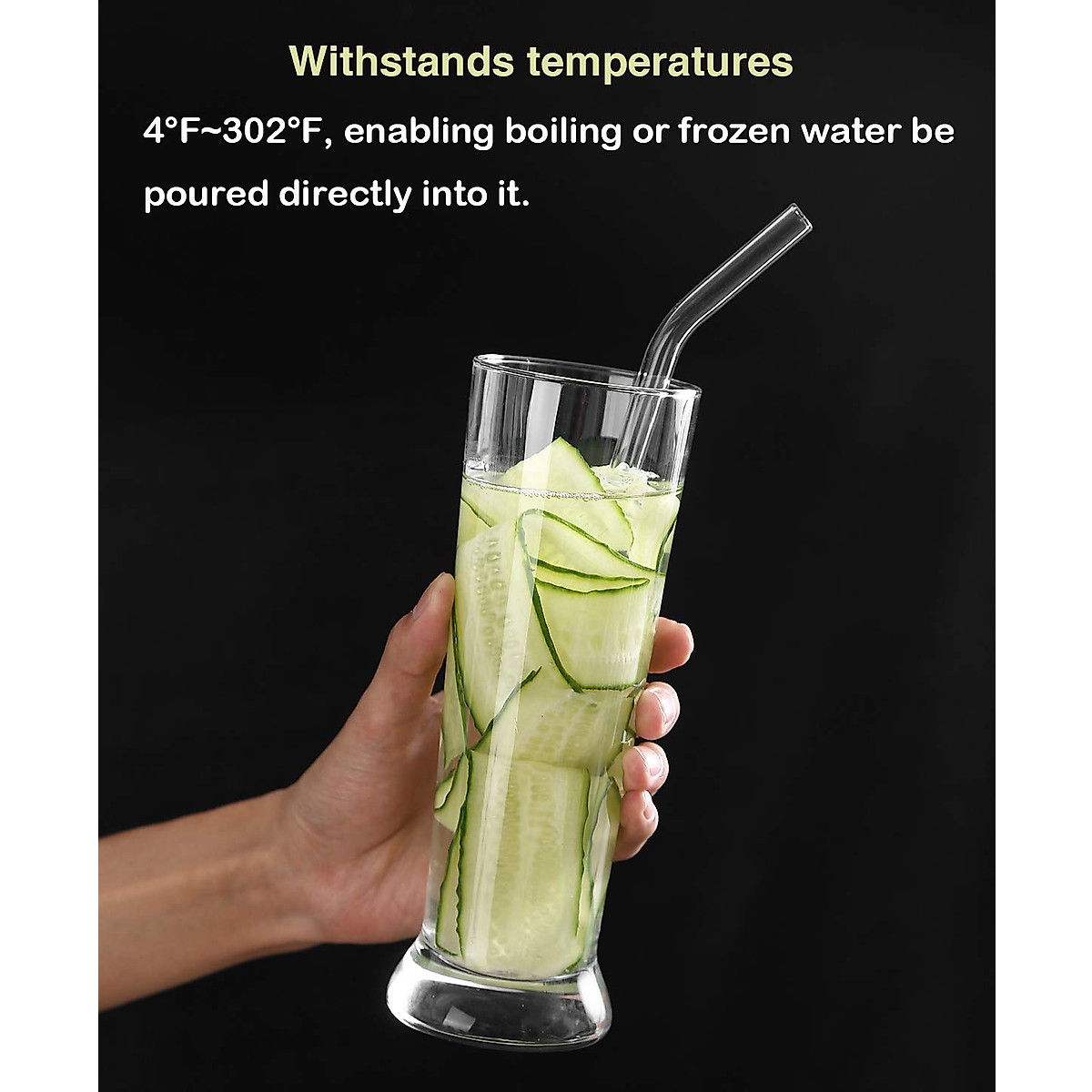 Emica 10"x10mm Long Reusable Glass Straws, Clear Drinking Straws for Smoothie, Milkshakes, Tea, Juice-12 Pack Including 6 Straight and 6 Bent with 2 Cleaning Brush, Perfect for Hot or Cold Drinks