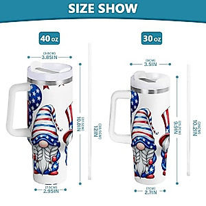 Festive Independence Gnomes Insulated Vacuum Tumbler with Handle and Straw for Water, Insulated Tumbler 30 OZ / 0.89 L