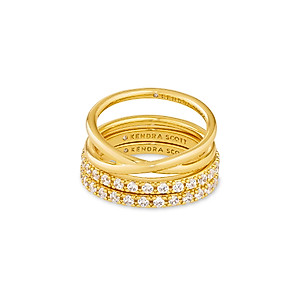 Kendra Scott Livy 14k Gold-Plated Rings Set of 3 in White Crystal, Size 9