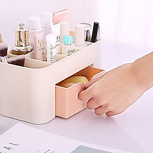 ccHuDE Plastic Cosmetic Display Organizer Makeup Storage Drawers Beauty Organizer Stand Skincare Storage Case Small Cosmetic Shelf for Vanity Dresser Light Pink