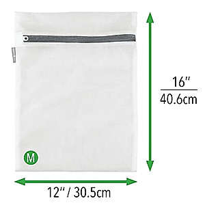 mDesign Medium Laundry Mesh Wash Bag - Fine Weave Fabric, Zipper Closure, Washing Machine, and Dryer Safe, Protect Lingerie, Delicates, Underwear, Bras, Leggings - Reusable - Great Travel Bag - White