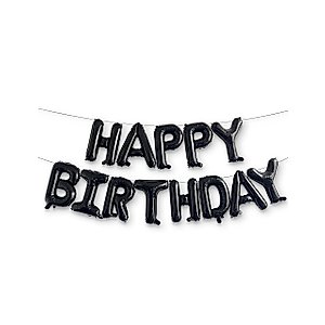 HOUSE OF PARTY Happy Birthday Balloon - 16 inch | Black Mylar Capital Foil Birthday Balloons Banner, Black Party Decorations for Men, Women