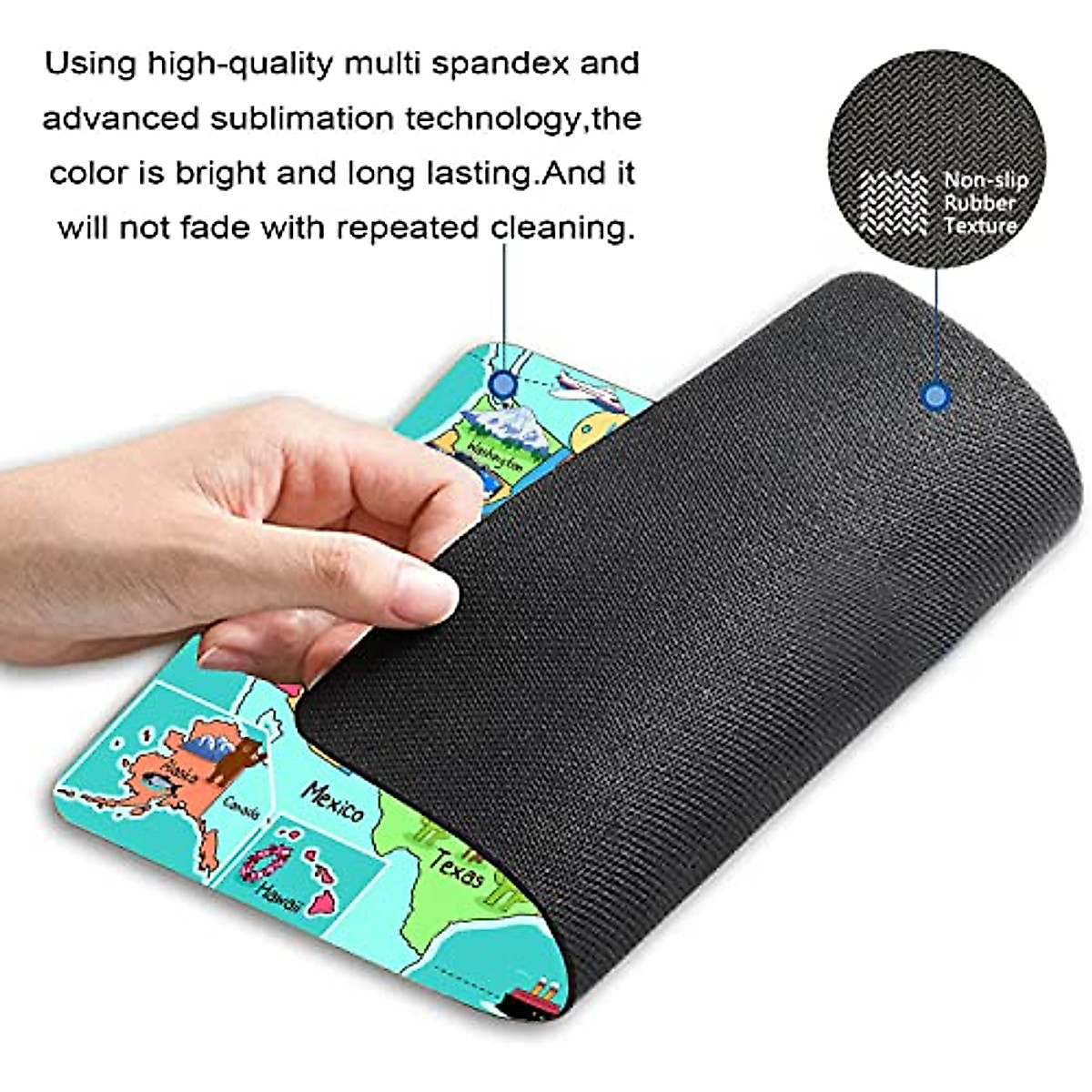 Map of The United States Mouse Pad, Cartoon Fun Facts Geography USA Map Mouse Pad Mouse Mat Square Mouse Pad Non Slip Rubber Base MousePads for Office Laptop, 9.5"x7.9"x0.12" Inch