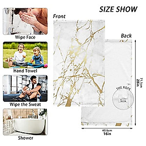 Jucciaco Gold White Marble Cotton Towels for Bathroom Spa Sports, Soft Absorbent Hand Towels Set of 2, 16x28 inch