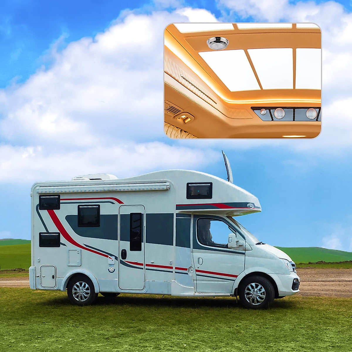 Besramtic Marine Dome Light LED Boat Cabin Lights White with Switch Stainless Steel Surface Mount 12 Volts (4.18 Inches)