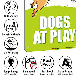 SmartSign 18 x 12 inch “Caution - Dogs at Play” Metal Sign, 63 mil Aluminum, 3M Laminated Engineer Grade Reflective, Multicolor, Made in USA