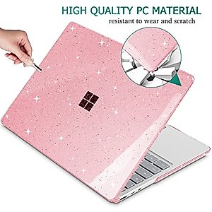 Lepeoac Compatible with 12.4 inch Microsoft Surface Laptop Go2 Go1 Models: 1943 2013（2020 2022 Release, Plastic Hard Shell Case with Keyboard Cover & Screen Protector, Sparkly Clear