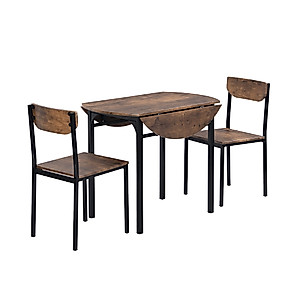 3 Piece Dining Table Set, Modern Counter Height Dining Table Set with Drop Leaf Round Table and 2 Chairs, Small Kitchen Table Set