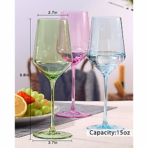 comfit Colored Wine Glasses Set Of 6-15oz Hand Blown Crystal Colorful Wine Glasses With Long Stem and Thin Rim,Red/White Wine glasses,Perfect Colored Wine Stemware for Wine Lover in Birthday,Party