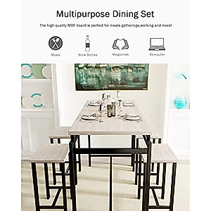 Dining Table Set for 4, 5 Pieces Kitchen Table and Chairs for Small Spaces, Bar Table and Chairs Set, Person Counter Height Table Set with 4 Chairs for Pub Restaurant Dinner Breakfast(Oak)