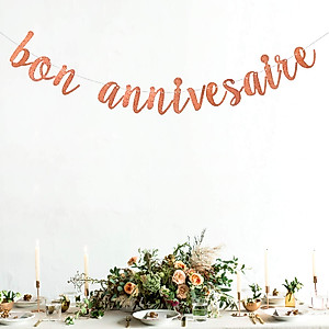 Rose Gold Bon Anniversaire Banner-Anniversaire Party Decorations Supllies-Birthday Party Sign Decors
