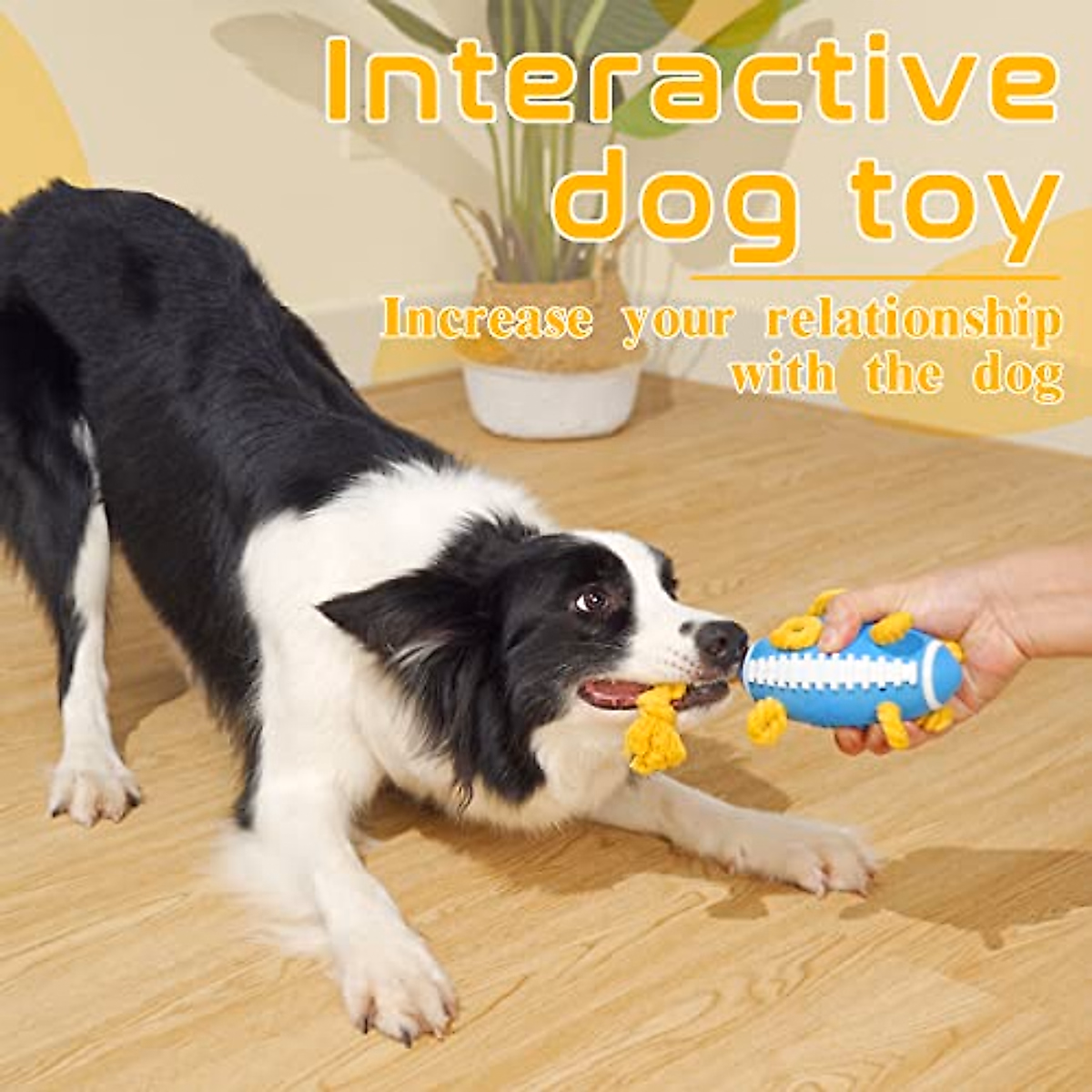 Rmolitty Squeaky Dog Toys for Aggressive Chewers - Tough Indestructible Dog Chew Toys for Large Breed Dogs with Natural Rubber (Rugby-Blue)