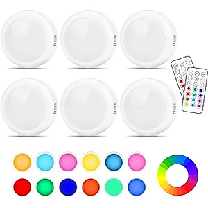 Puck Lights, Cadrim 13 Colors Changeable LED Puck lightings Battery Powered Dimmable Under Cabinet Lights, Battery Powered Under Counter Lights with 2 Wireless Remote Controls for Kitchen(6 Pack)